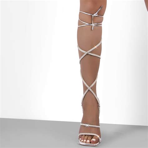 Lace Up Rhinestone Strappy High Heel Sandals Onlymaker