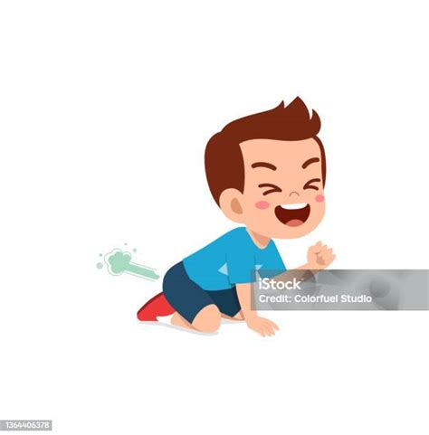 귀여운 어린 소년은 방귀를 잡고 부끄러움을 느낄 수 없습니다 방귀에 대한 스톡 벡터 아트 및 기타 이미지 방귀 아이