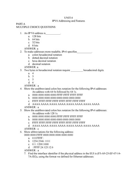 Unit 4 This Notes Are Very Important Unit Ipv6 Addressing And