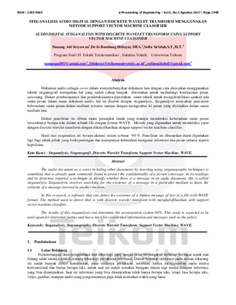 Pdf Steganalisis Audio Digital Dengan Discrete Wavelet Transform Menggunakan Support Vector