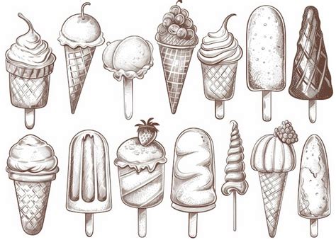 Premium Photo An Ice Cream Sketch Set With Sundaes Gelato And Sorbet
