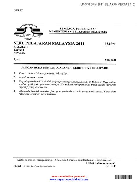 2011 Spm Sejarah K1 Pdf