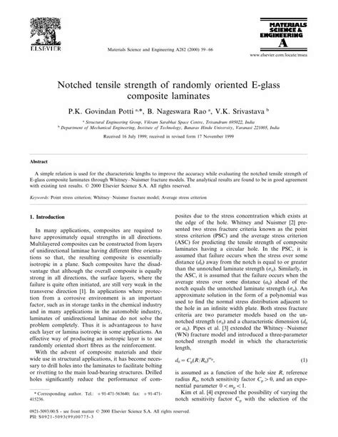 Pdf Notched Tensile Strength Of Randomly Oriented E Glass Composite