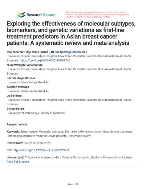 Pdf Exploring The Effectiveness Of Molecular Subtypes Biomarkers