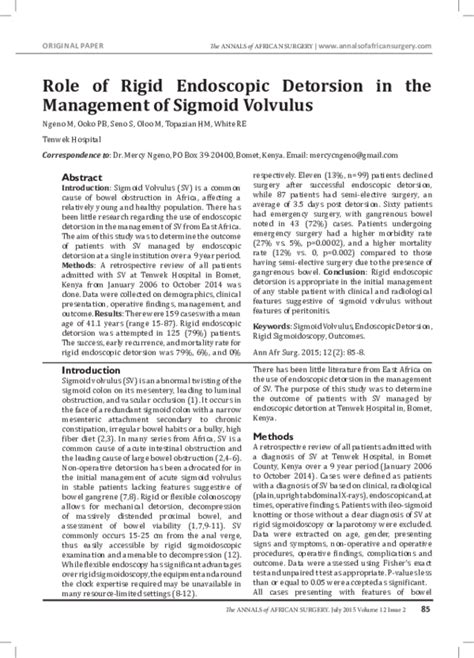 Pdf Role Of Rigid Endoscopic Detorsion In The Management Of Sigmoid