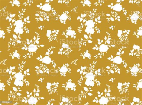 흰색과 파란색 아름다운 장미 꽃과 노란색 배경에 잎원활한 패턴 패션 디자인 벡터 그림입니다 금색에 대한 스톡 벡터 아트 및 기타 이미지 Istock