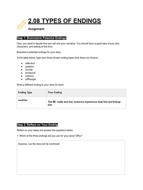 Ela10208typesofendings Assignment Pdf Human Communication