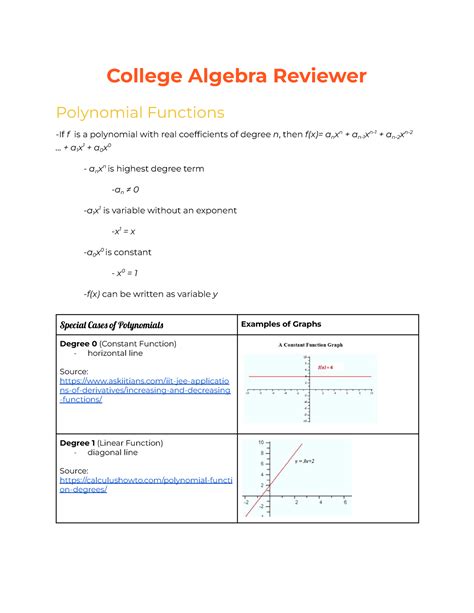 college algebra notes on polynomial functions college algebra