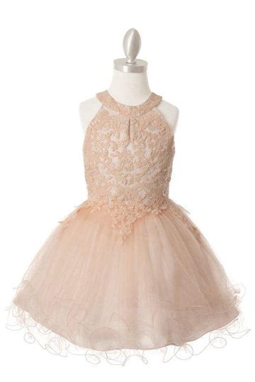 Girls Short Applique Halter Dress By Cinderella Couture 5100 Abc Fashion