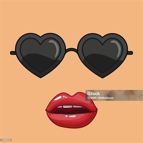 Woman With Heart Shaped Sunglasses Vector Illustration Stock