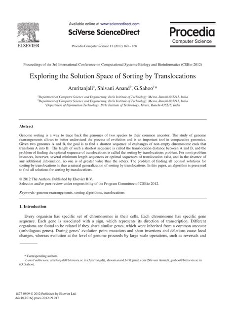 Pdf Exploring The Solution Space Of Sorting By Translocations