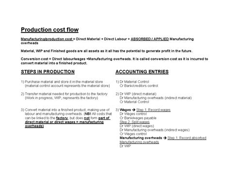 Production Cost Flow Notes Production Cost Flow Manufacturing