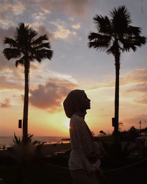 Hijab Sunsetbeach Silhouette Beach Sunset Gambar Mode