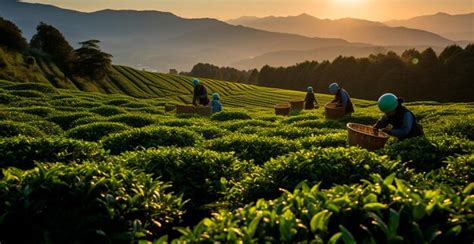 Premium Ai Image Tea Harvesting On A Plantation In India Ai Generated