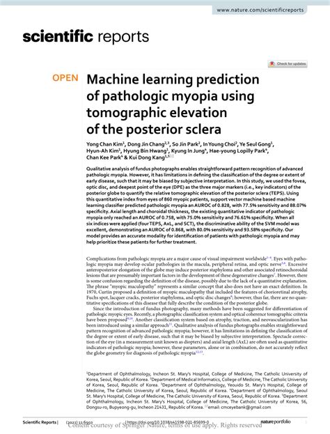 Pdf Machine Learning Prediction Of Pathologic Myopia Using
