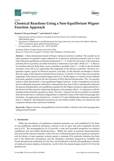 Pdf Chemical Reactions Using A Non Equilibrium Wigner Function Approach
