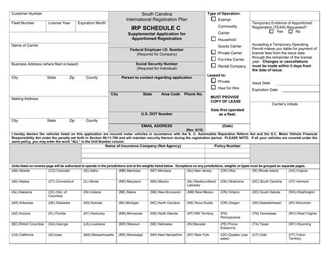 Scdmv Form Irp Schedule C Supplemental Application For Apportioned