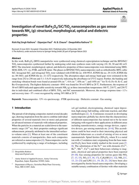 Investigation Of Novel Bafe2o4sictio2 Nanocomposites As Gas Sensor Towards Nh3 G Structural