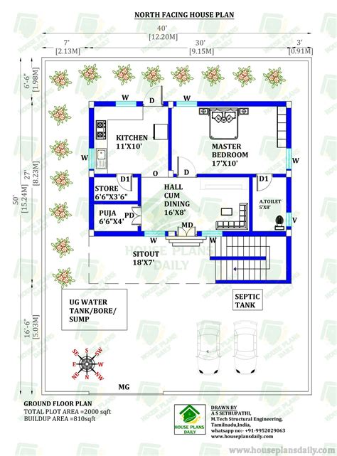 40x50 Floor Plans North Facing House Plan As Per Vastu 1 Bhk Home