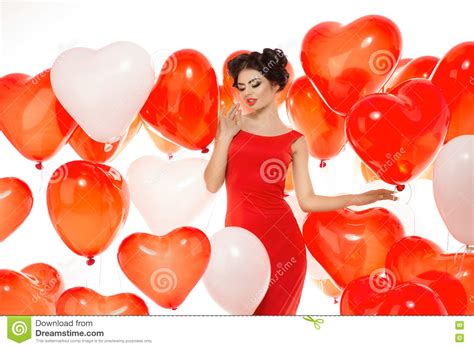 Beautiful Girl Stylish Fashion Model With Balloons In The Shape Stock