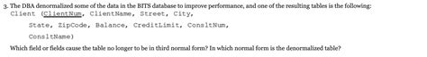 Solved 3 The Dba Denormalized Some Of The Data In The Bits