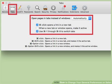 Safari Preferences Menu