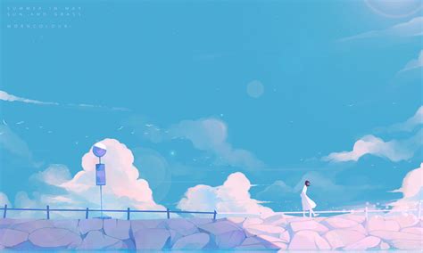 Обои на рабочий стол Девушка в белом у моря By Morncolour обои для рабочего стола скачать