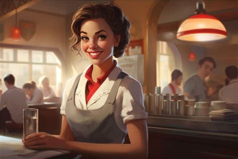 Enthusiastic Smiling Waitress Cafe Generate Ai