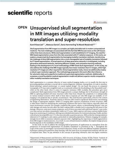 Pdf Unsupervised Skull Segmentation In Mr Images Utilizing Modality