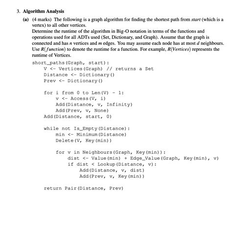 Algorithm Analysis A Marks The Following Is Chegg