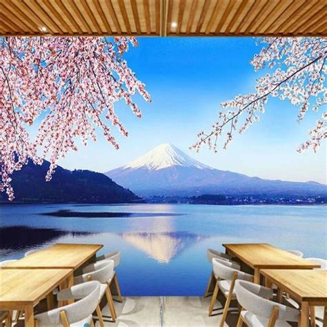 ญี่ปุ่นภูเขาไฟฟูจิซากุระโรแมนติกผนังกระดาษ3dญี่ปุ่นอาหารซูชิร้านอาหาร