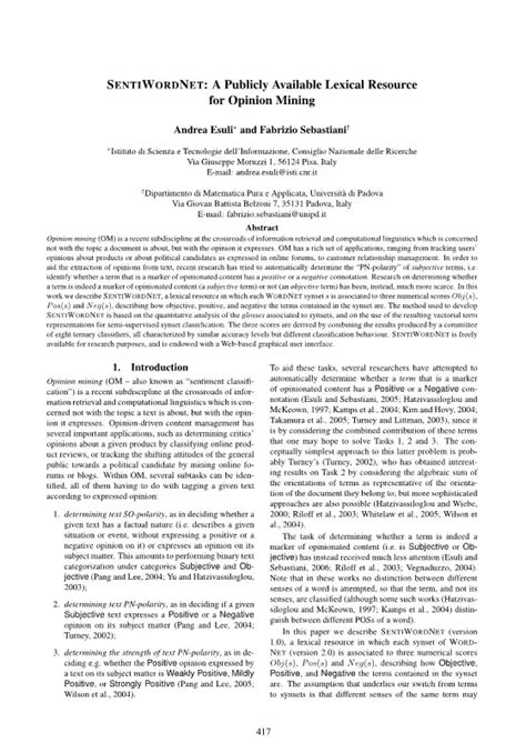 A Publicly Available Lexical Resource For Opinion Mining Docslib