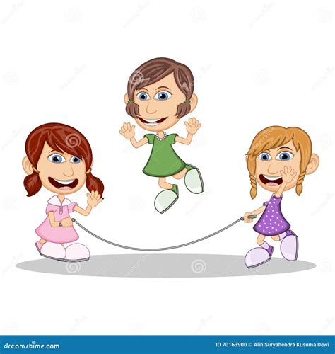 Girls Playing Jump Rope Cartoon Stock Vector Illustration Of Laugh