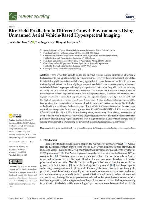 PDF Rice Yield Prediction In Different Growth Environments Using Unmanned Aerial Vehicle Based
