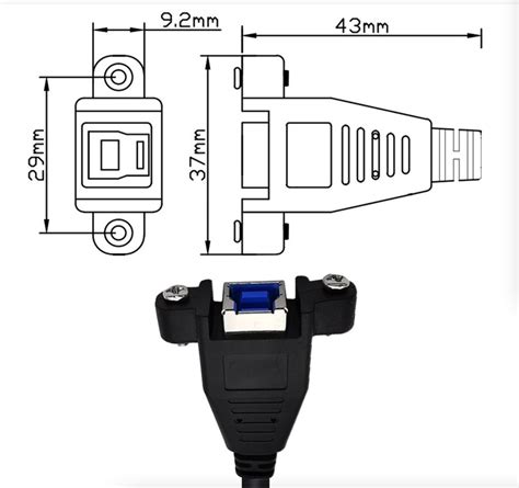 Usb 3 0 A Male To Type B Female Panel Mount Extension Cable 0 5m
