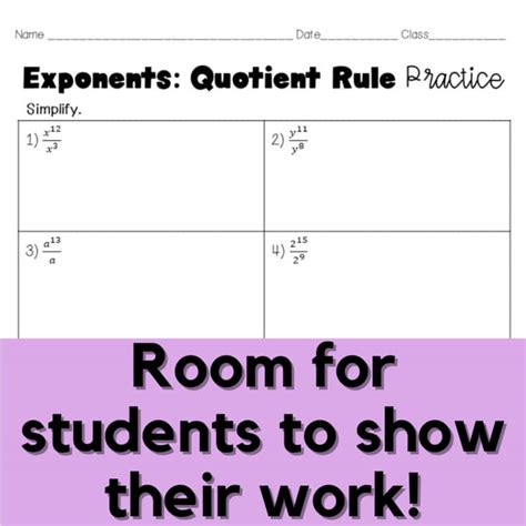 Exponents Quotient Rule Notes And Practice By Erins Essential Equations