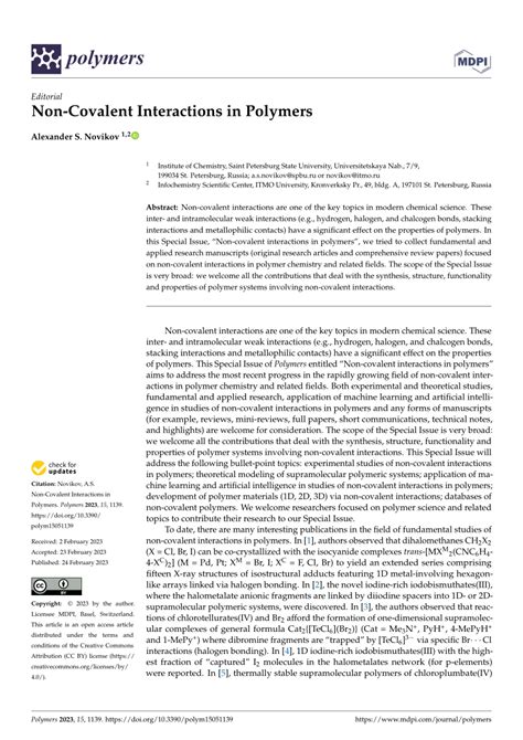Pdf Non Covalent Interactions In Polymers