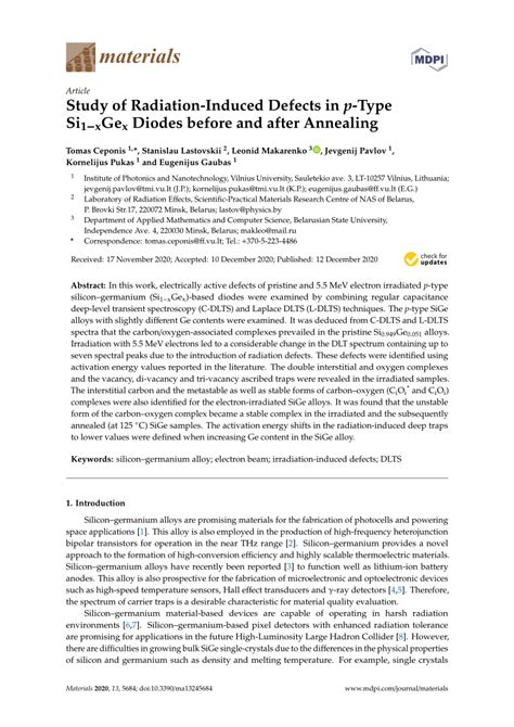 Pdf Study Of Radiation Induced Defects In P Type Si1−xgex Diodes