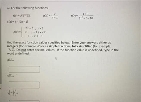 solved a for the following functions