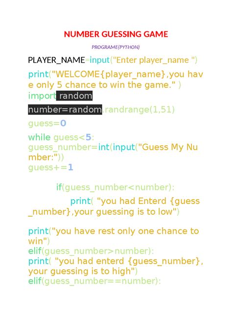 Number Guessing Game Number Guessing Game Programe Python Player Name Input Enter Studocu