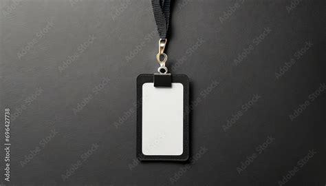 Blank Badge Mockup On Black Plain Empty Name Tag Mock Up Hanging On Neck With String Name Tag