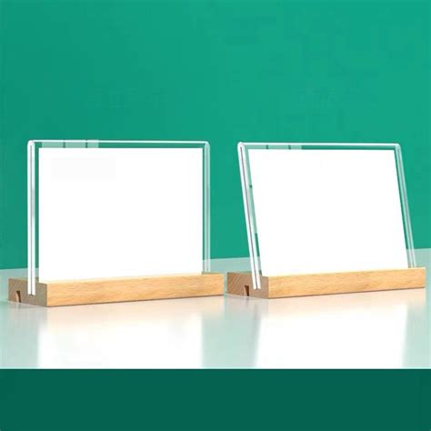 Crylic Sign Holder Wood Base Table Sign Menu Display Stand Clear