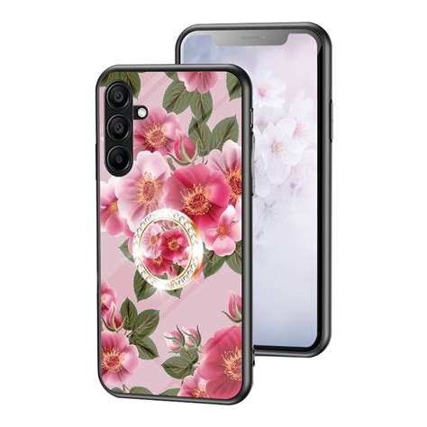 Case For Samsung Galaxy S Plus Tempered Glass Back Tpu Frame Floral Pattern Diamond Ring