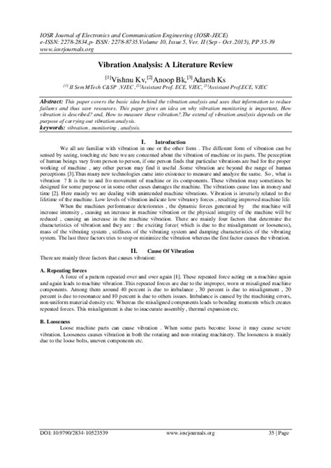 Pdf Vibration Analysis A Literature Review