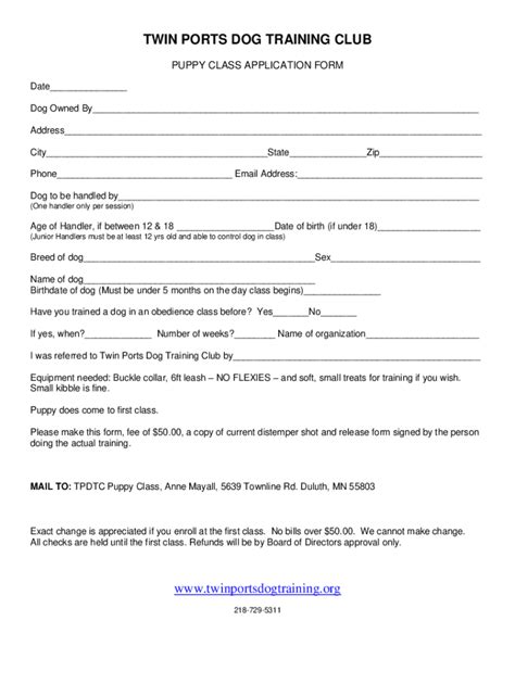 Fillable Online Puppy Class Application Form Fax Email Print Pdffiller