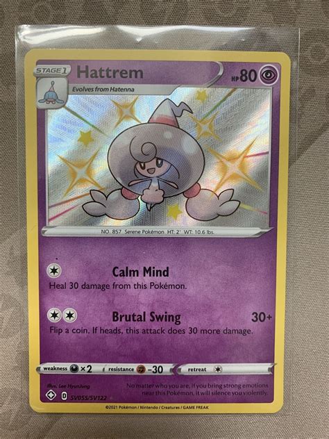 Pokemon Card Hattrem Sv055sv1122 Shining Fates Shiny Vault Nmm Values