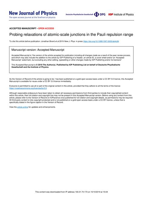 Pdf Probing Relaxations Of Atomic Scale Junctions In The Pauli
