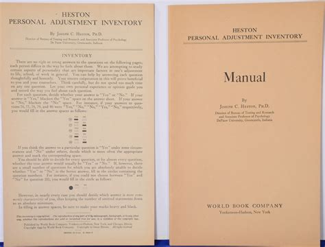 Psychological Test With Manual Heston Personal Adjustment Inventory Smithsonian Institution
