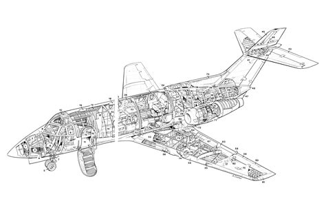 Hawker Siddeley Hs 125 British Aerospace 125 Cutaway Drawing In High