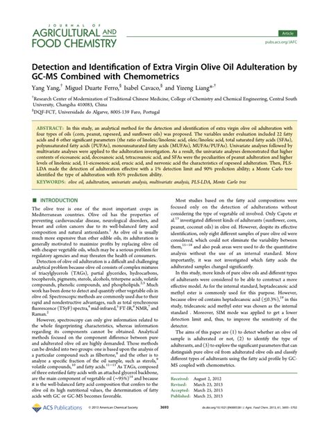 Pdf Detection And Identification Of Extra Virgin Olive Oil Adulteration By Gc Ms Combined With